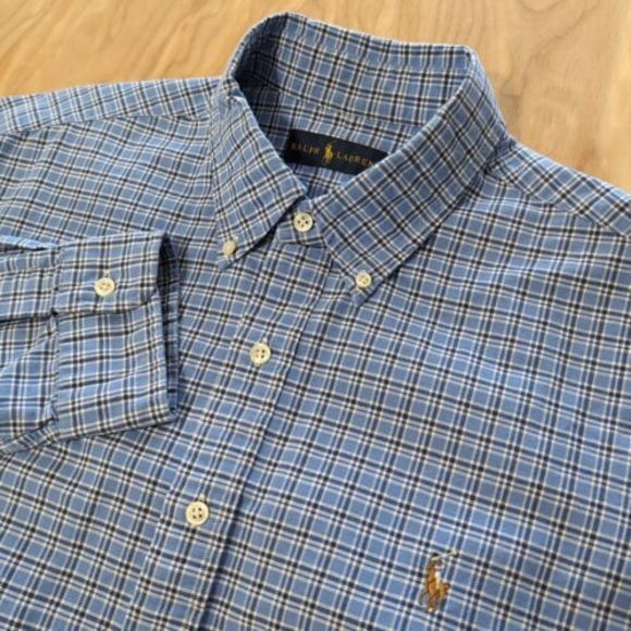 Lauren Ralph Lauren | Shirts | Ralph Lauren Mens Xl Blue Check Reg Fit Long Sleeve Preppy Casual ...